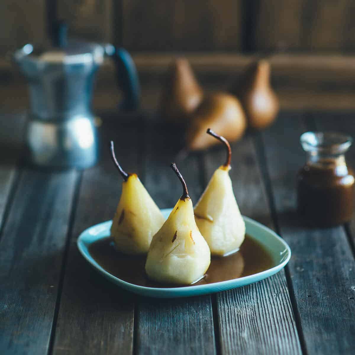 Poached Pears with Espresso Caramel - Souvlaki For The Soul